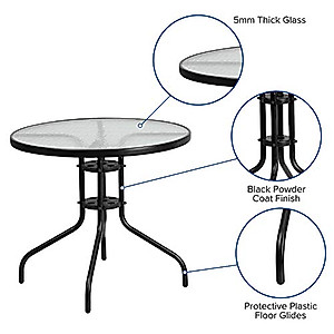 Flash Furniture 4 Black Flex Comfort Stack Chairs, 31.5" Round Tempered Glass Patio Table