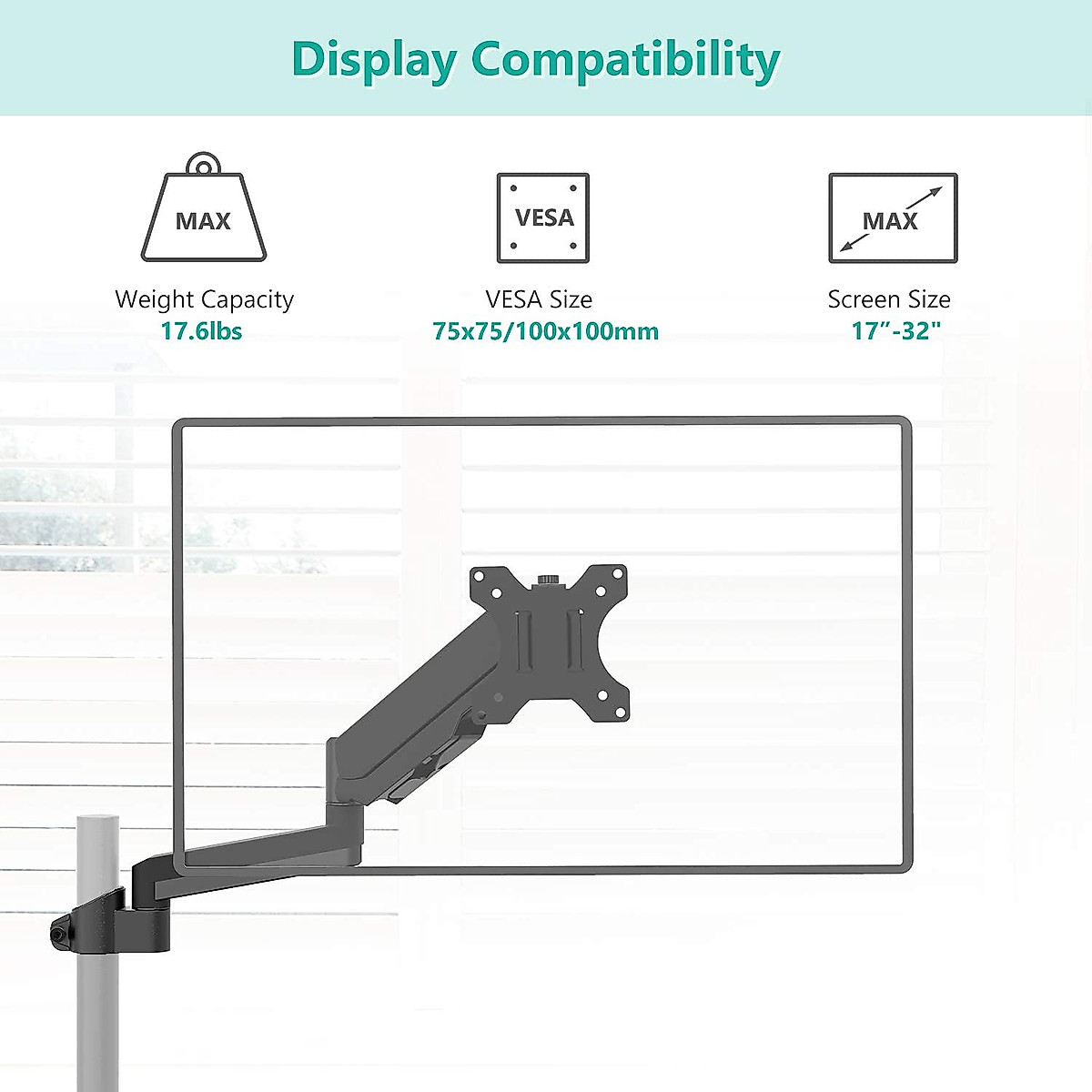 WALI Premium Single Fully Adjustable Gas Spring Arm for WALI Monitor Mounting System (GSAM001), Black