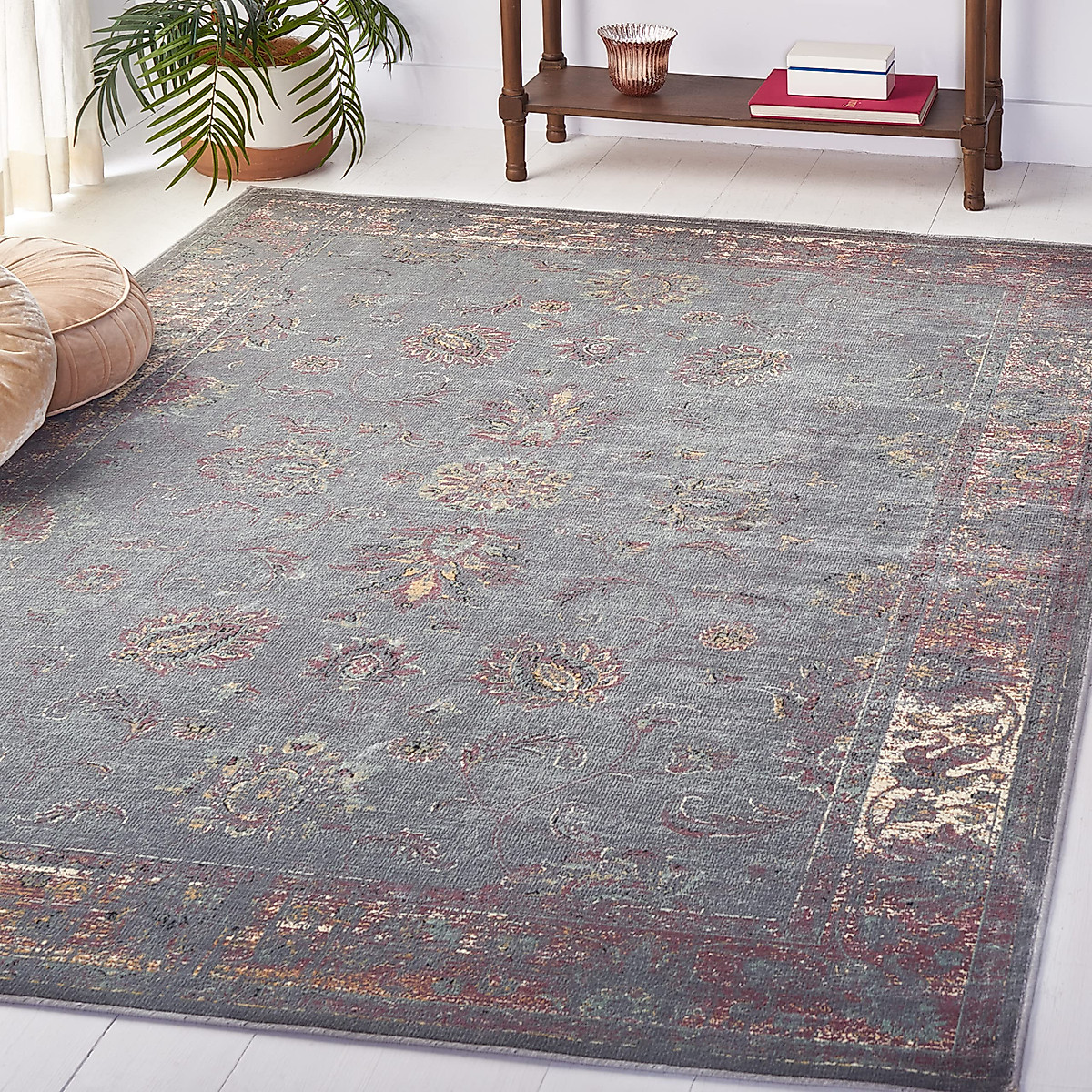 SAFAVIEH Vintage Collection Area Rug - 10' x 14', Grey & Multi, Oriental Distressed Viscose Design, Ideal for High Traffic Areas in Living Room, Bedroom (VTG117-2770)