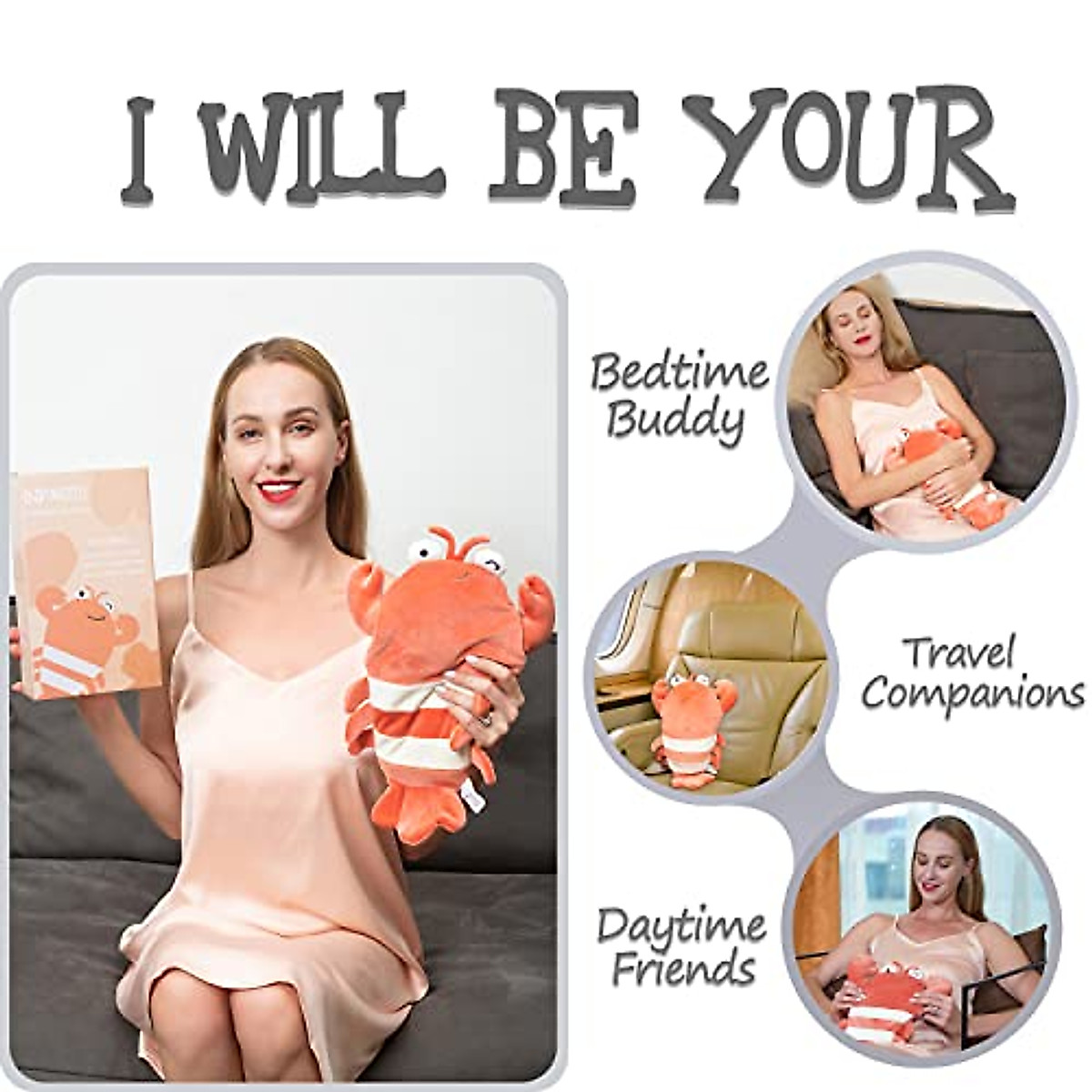 Infowush Heating Pads for Cramps, 15" Weighted Stuffed Animals Lobster Plush, Menstruation Microwavable Heating Pads with Lavender Scented