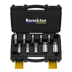 Renekton Triple Square Spline Bit Socket Set XZN,Tamper Proof,1/2" 3/8" 1/4" Drive,M4 - M18,S2 Steel,10 Pieces
