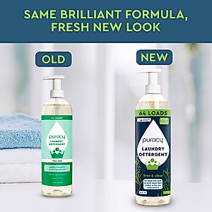 Puracy Laundry Detergent - Enzyme-Powered Liquid Laundry Detergent Concentrate, Natural Laundry Detergent Seen on TikTok, Non-Toxic (Free & Clear, 16 fl oz, 64 Loads)