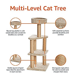 Amazon Basics Cat Tree Indoor Climbing Activity Tower with Scratching Posts, Large, 17.7" x 45.9", Beige