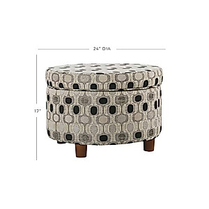 Homepop Home Decor | Upholstered Round Storage Ottoman | Ottoman with Storage for Living Room & Bedroom (Black Geo)