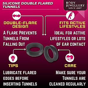 38mm Black Implant grade sili Double Flare Flesh Tunnels Large Gauge Plugs ABYR Ear Stretchers Piercing SI04 2Pcs