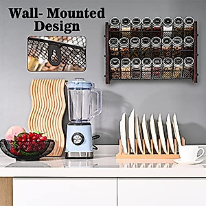 Roykoota Spice Rack, Spice Rack Organizer without Seasoning Jars, Wooden Spice Organizer, Rustic 3 Tier Kitchen Spice Rack Shelf for Cabinet, Countertop or Wall Mount