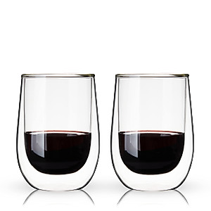 True Insulated Wine Glasses - Double Walled Stemless Wine Glass Set - Dishwasher Safe Borosilicate Glass 10oz Set of 2
