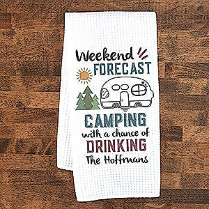 CANARY ROAD Funny Camper Waffle Weave Dish Towel | Personalized Kitchen Towel | Travel Trailer Gift | Camper Accessories | Personalized Dish Towel | Camper Decor