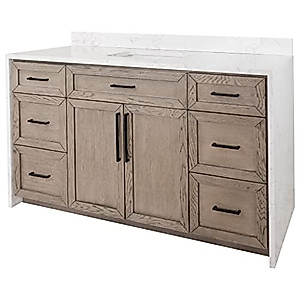 Kitchen Bath Collection Palisade 60-inch Single Bathroom Vanity (Engineered Marble/Gray Oak): Includes Gray Oak Cabinet with Engineered Marble Waterfall Countertop and White Ceramic Sink