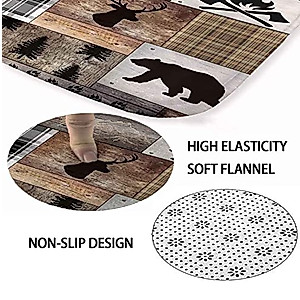 Dia Magico 4PCS Cabin Shower Curtain Set, Mountain Pine Tree Buffalo Plaid Bear Deer Elk Moose Forest Wildlife Woodland Animals Hunting Lodge Country Rustic Farmhouse Bathroom Decor, Non-slip Bath Mat