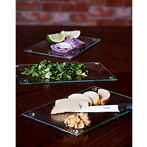 9.75 x 6 inch Rectangle Glass Cutting Board Bundle by Clever Chef - 4 Non Slip, Shatter-Resistant, Durable, Stain-Resistant, and Dishwasher Safe