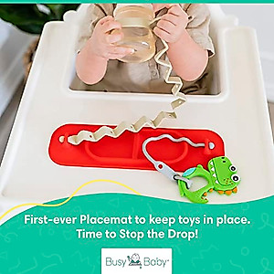 BUSY BABY MAT | Silicone Mini Suction Placemat for Babies & Toddlers with Adjustable Tethers to Attach Toys | Keep Toys Off The Floor, Dishwasher Safe, BPA Free | Includes Travel Sleeve (Pewter)