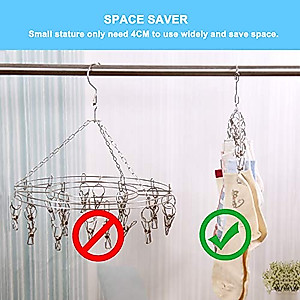 Seropy Clothes Hanger with 10 Clips Laundry Drying Rack 6 Pack, Clothes Drying Rack Stainless Steel Sock Hangers Windproof Clip and Drip Hanger for Drying Socks, Bras, Towel, Underwear, Baby Clothes