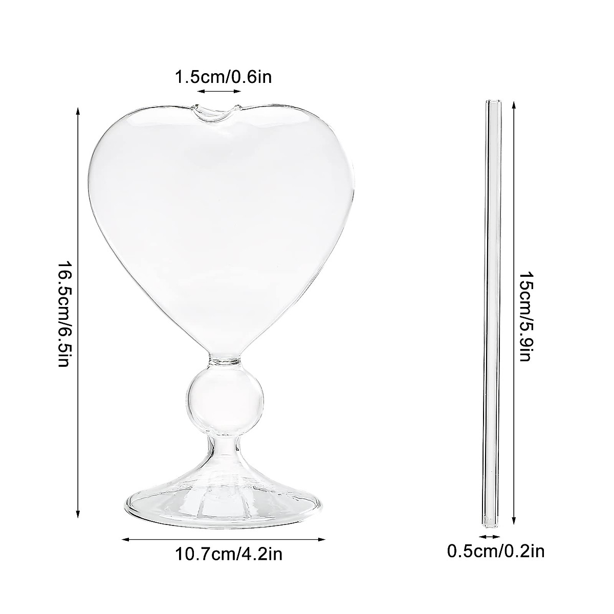 BestAlice 2 Pcs Cocktail Glass Martini Glasses, 8 Oz Creative Heart Shaped Cocktail Glasses With Straw, Crystal Glass Romantic Goblet For Wine Juice Whiskey Home Bar Party Club Glassware Gift, Glossy