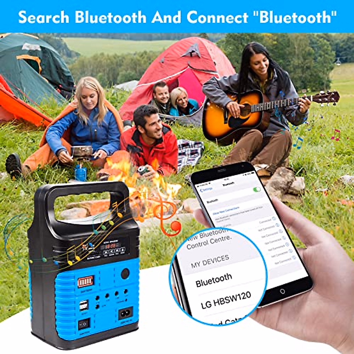 Solar Generator - Portable Power Station for Emergency Power Supply,Portable Generators for Camping,Home Use&Outdoor,Solar Powered Generator With Panel Including 3 Sets LED Light (blue)