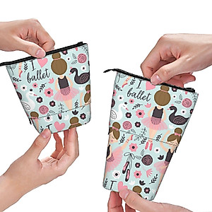 Gocerktr Adorable Ballet Girl Pencil Telescopic Holder Storage, Office Standing Stationery Bag with Zipper, Organizer Pouch for Women Man