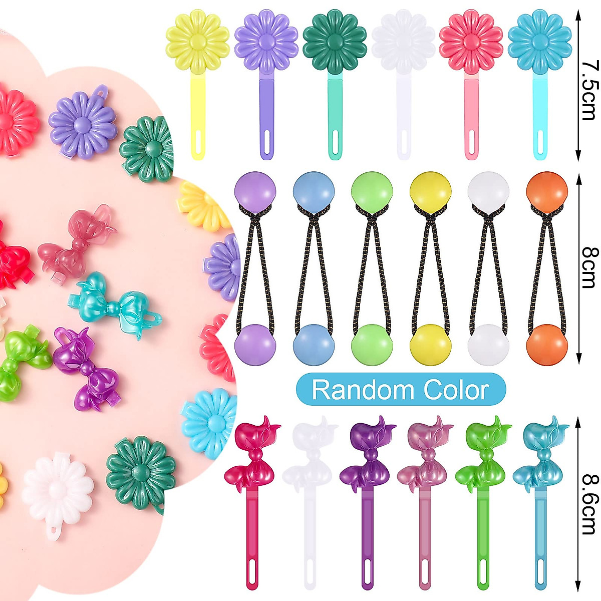 100 Pcs Hair Barrettes with Flower, Bow & Cartoon Designs - Self-Hinge Plastic Pins for Baby Girls, Toddlers (Cool)
