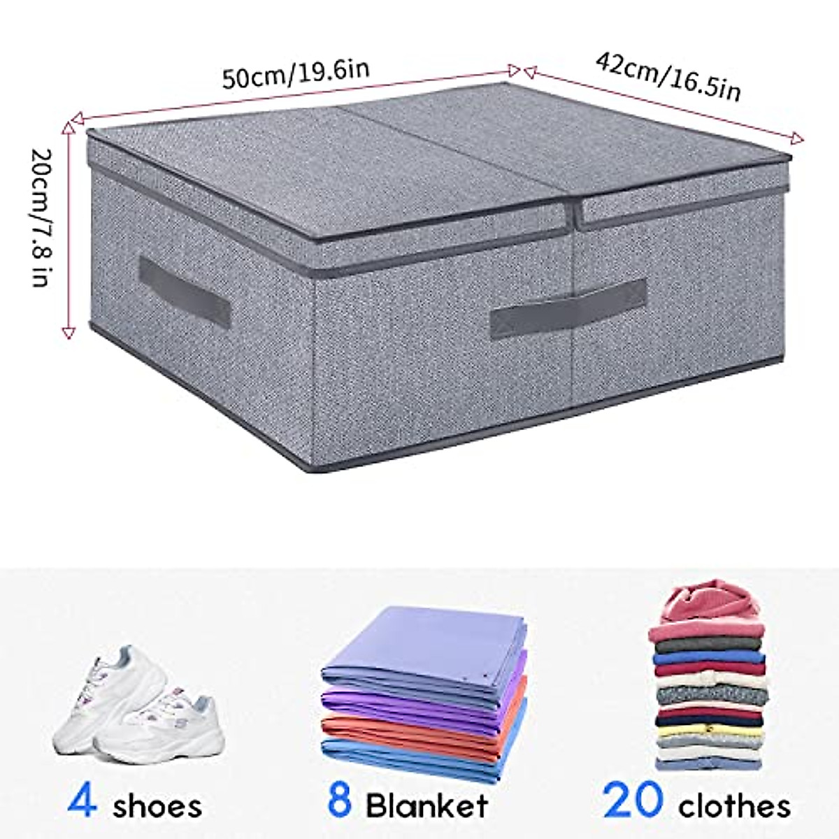 Onlyeasy Fabric Foldable Large Storage Boxes 2 Pack- Bins Cubes Dividers Containers Baskets Cloth Closet Shelf Cubby Bookcase Baby Organizer for Home with 2 Lids, 19.7"x16.5"x7.9", Grey, MNDLB50P2