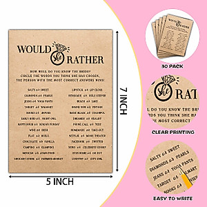Bridal Shower Game Set - Would She Rather Party Game Cards for Wedding - Kraft Rustic Wedding Party Favor Decor - Unique Engagement/Bachelorette Party Games Supplies & Activities - 30 Game Cards