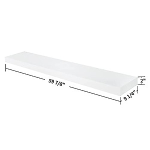 WELLAND Mission Floating Shelf, Wall Mount Shelving, Wood Modern Display Shelves, Bookshelves,for Living Room Kitchen, Approx 60-inch Length by 2-inch High, White