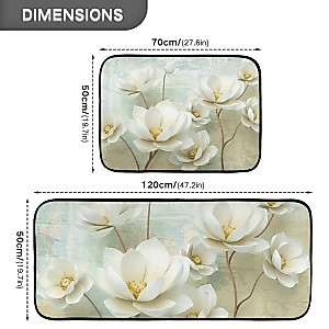 Flowers Buds Magnolia Kitchen Rugs and Mats Set 2 Piece Non Slip Washable Runner Rug Set of 2 for Floor Home Decor Sink Kitchen Laundry