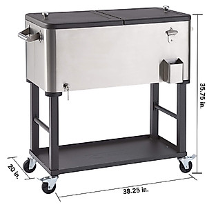 TRINITY Stainless Steel Beverage Cooler and Ice Chest with Wheels and Built-in Bottle Opener, Rolling Cart with Shelf for Patio, Outdoor Bar, and Catering, Detachable Tub, 80 Quart Capacity