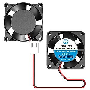 WINSINN 25mm Fan 24V, 3D Printer Micro 24 Volt Fans 2510 Dual Ball Bearing, Brushless Cooling 25mmx10mm 2PIN (Pack of 2Pcs)