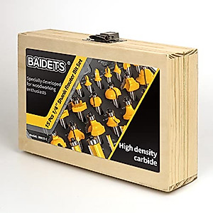 Router Bits Set 1/4 Inch Shank - Set of 15 Pieces, BAIDETS Tungsten Carbide Wood Router Bits, Woodwork Tools