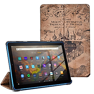 Case Fits Kindle Fire 7 Tablet (9th/7th Generation, 2019 Release), PU Leather Folio Protective Case Stand Shell Back Cover with Auto Sleep/Wake, Magic Map Vintage