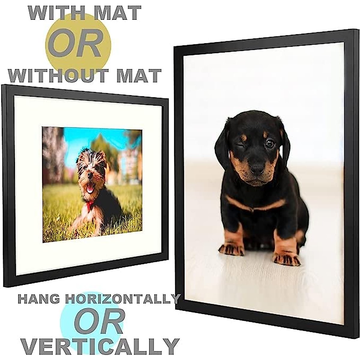 AINAHYVA Picture Frames 8x10 Picture Frame Set of 3, Made of High Definition Plastic Glass for 5x7 with Mat or 8x10 Without Mat, Table Top and Wall Mounting Decor, Pre-Installed Wall Mounting Hardware (Black)