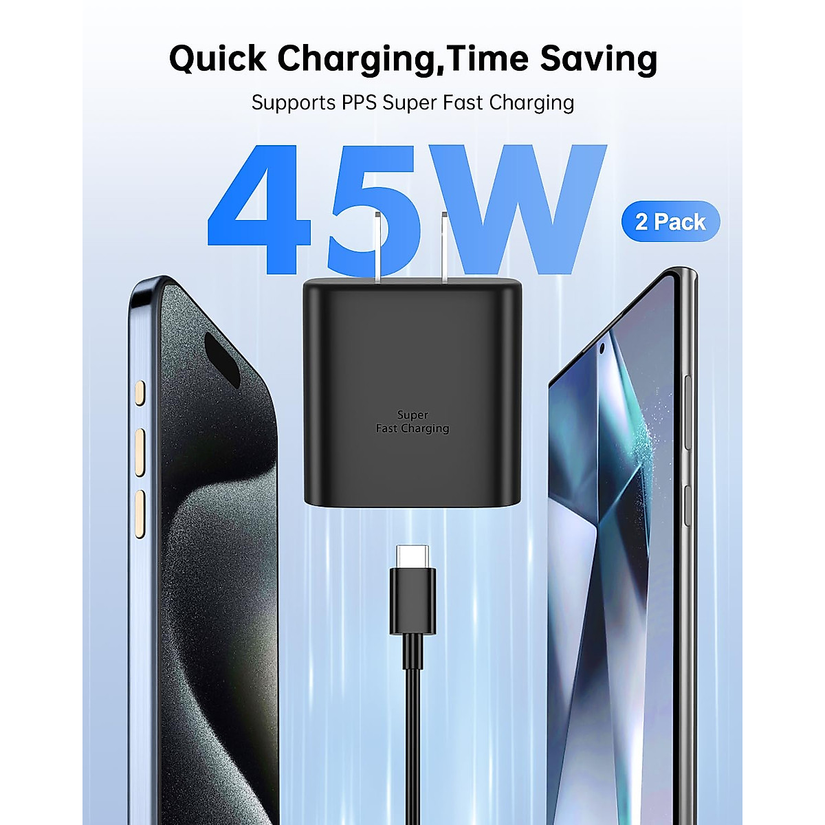 45W Super Fast Charger USB-C 2 Pack with 10Ft Cable for Galaxy S25 Ultra/S24 Ultra/S25/S24/S23/S22/S21 Ultra/Note 10/20/S20/S21,Z Fold 5 6/Z Flip 5,Galaxy Tab S10/S9/S8/S7 Fast Charger