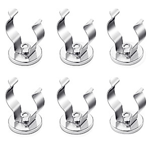 LEIFIDE Magnetic Hook Round Base Magnet Fastener with Steel Clip Chrome Plate Magnetic Tool Holder Heavy Duty Magnetic Holder for Indoor Outdoor Hanging Kitchen Home Organization (6, Silver)