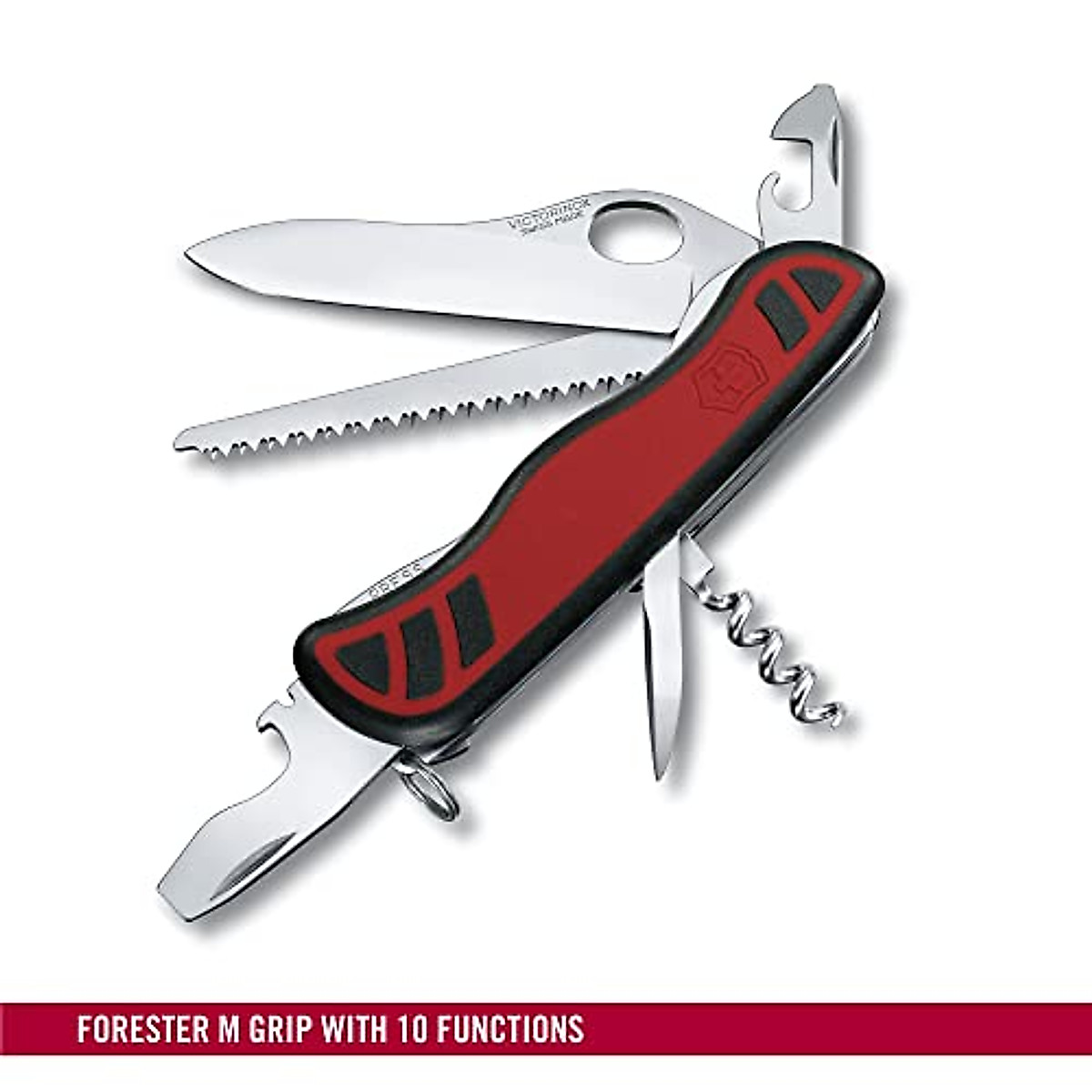 Victorinox Forester M Grip Swiss Army Pocket Knife, Large, Multi Tool, 10 Functions, Wood Saw, Red