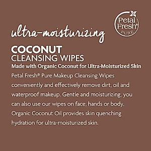 Petal Fresh Ultra- Moisturizing Coconut Makeup Removing, Cleansing Towelettes, Gentle Face Wipes, Daily Cleansing, Vegan and Cruelty Free, 60 count