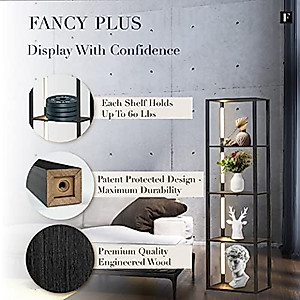 FENLO Fancy Plus 64" Display Shelf with Dimmable LED Floor Lamps, Sturdy Display Cabinet with Shelves for Bedroom, Open Bookshelf Display Case with Corner Curio Cabinet, 3 Brightness Levels, Black