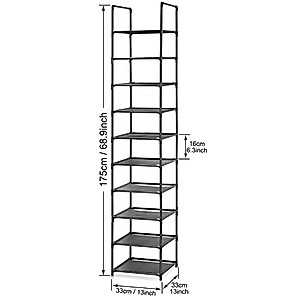 Hossejoy 10 Tier Shoe Rack, Metal Shoe Shelf Storage, Tall Vertical Storage Organizer Stand, Home Shoe Tower with Non-Woven Fabric for Narrow Space, Cloakroom, Entryway, Grocery Room (Black)