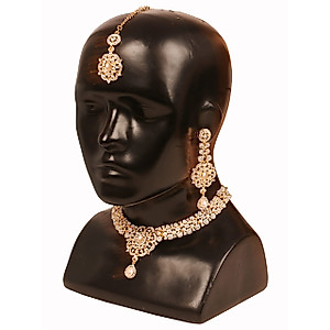 Touchstone Indian jewelry sets for womens bollywood set bridal jewellery necklace earrings artificial accessories faux pearl kundan desi punjabi traditional wedding maang tikka in gold tone for women