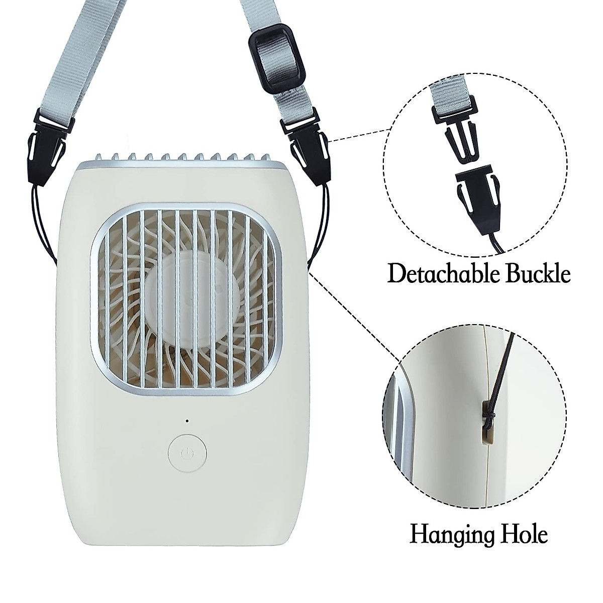 Oirznnd Necklace fan Hands free Personal Fan, Rechargeable Battery Operated Portable Hanging Neck fan with an Adjustable Lanyard for Women Kids Girls Men Outdoor Travel Camping Park, White