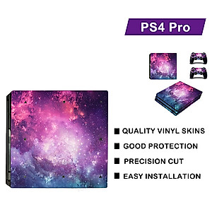 FOTTCZ Full Body Purple Cosmic Nebular Protective Vinyl Skin Decal for PS4 Pro Console and 2PCS PS4 Pro Controller Skins Stickers