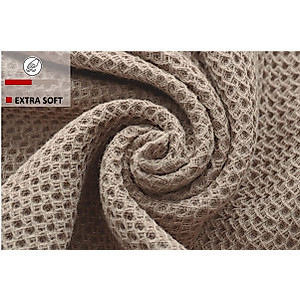 ANEWAY Kitchen Hand Towels 100% Cotton Waffle Weave Dish Towel for Cleaning Drying - Extra Absorbent and Soft - 13 x 28 inch (Beige+Dark Grey+Brown-6 Pack)