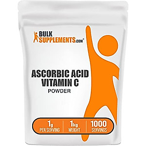 BulkSupplements.com Ascorbic Acid Powder - Vitamin C Supplement, Ascorbic Acid Food Grade - Powdered Vitamin C, Immune Support - Gluten Free, 1g per Serving, 1kg (2.2 lbs) (Pack of 1)