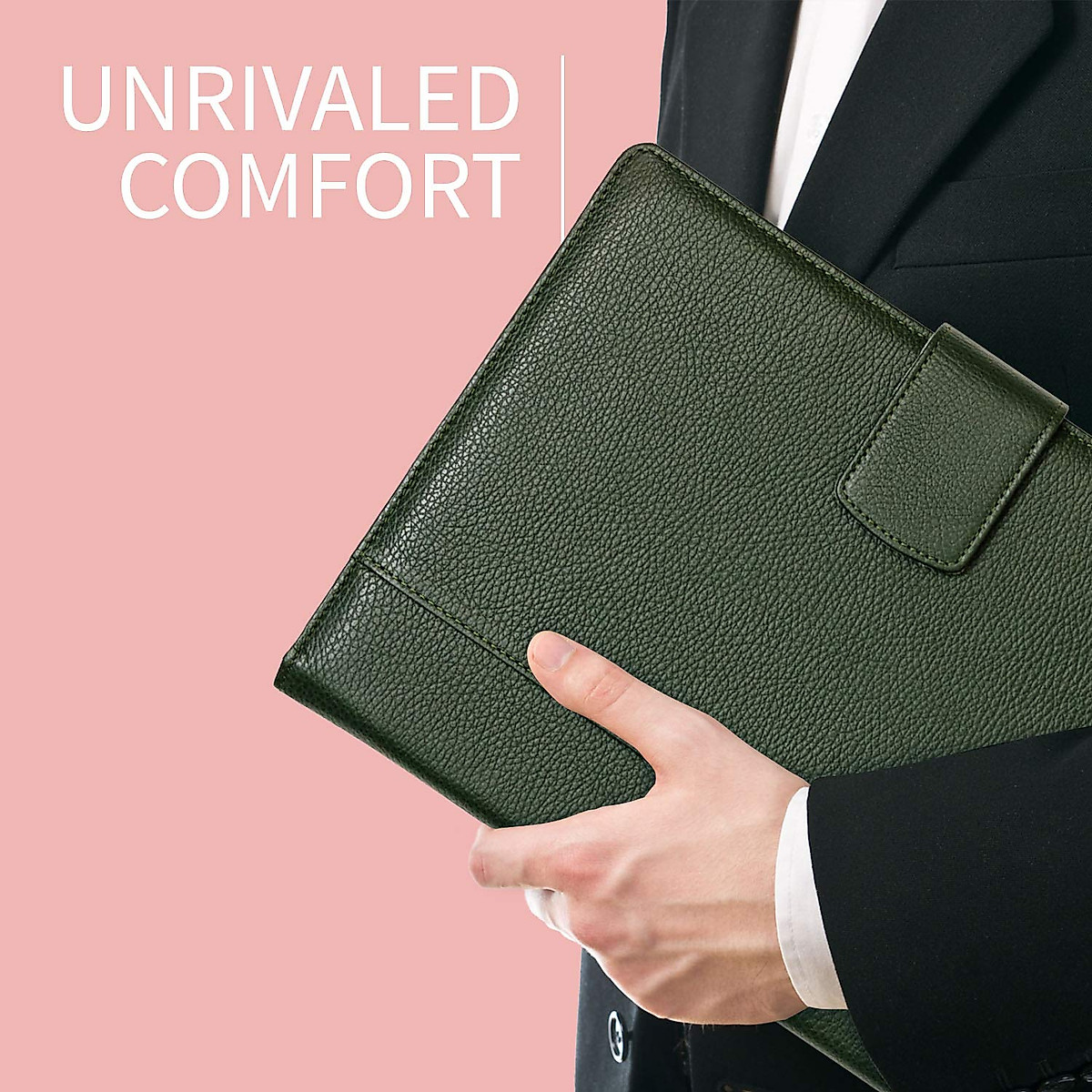 Maruse Italian Leather Executive Padfolio, Folder Organizer with Magnetic Closure and Writing Pad, Handmade in Italy, Dark Green