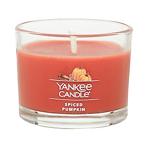 Yankee Candle Signature Votive Mini Candle Jar, Spiced Pumpkin Scent, Natural Soy Wax Blend Candle with Natural Fiber Wick, 1.3 OZ Glass Jar (Pack of 4)
