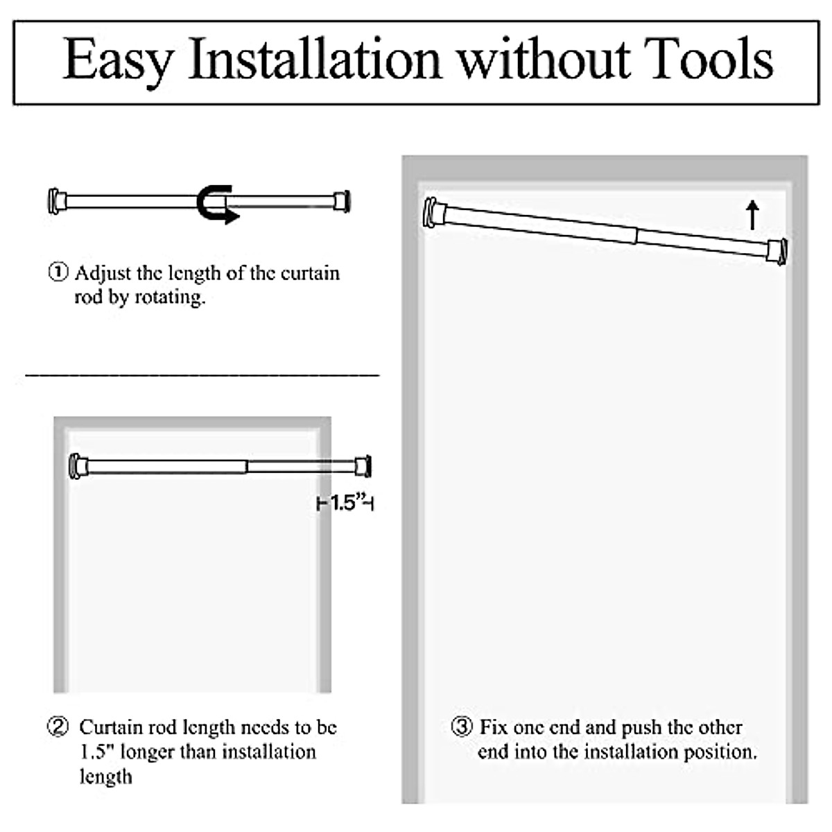 RYB HOME Room Divider Tension Curtain Rod Extra Long, 1" Diameter 80-120" Rustproof Adjustable Length for Indoor Outdoor Use, Seprator Patio Gazebo, 80-120", Matt Black