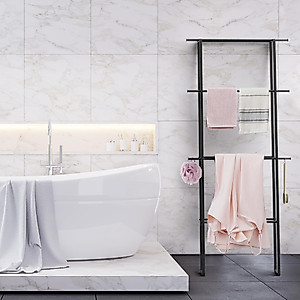 CANYAVE Blanket Ladder Towel Rack, Wall Leaning Ladder Towel Rack Blanket Holder Rack Drying Rack, 4-Tier Blanket Ladders for Living Room Bathroom (Matte Black)