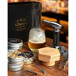 Old Fashioned Cocktail Smoker Kit with Torch, Bourbon Smoker Infuser Kit with Bonus Smoke Collection Dust Cup, 6 Kinds of Wood, Whiskey Smoker Infuser Kit - Gifts for Men Father Husband (No Butane)