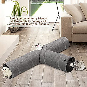 Ownpets Cat Tunnel, 3 Way Collapsible Kitty Tunnel 47 inch Long Cat Tube with Plush Ball & Feather Toy, Large Cat Play Tunnel for Indoor Cat, Kitten, Puppy, Rabbit,and Mongoose