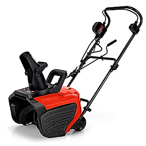 Safstar Snow Blower, Electric Snow Thrower with 180° Chute Rotation & 2 Transport Wheels, 10” Clearing Depth & 18” Width, Power Snow Blower w/30 Feet Throwing Distance, 720Lbs /Minute (Red)