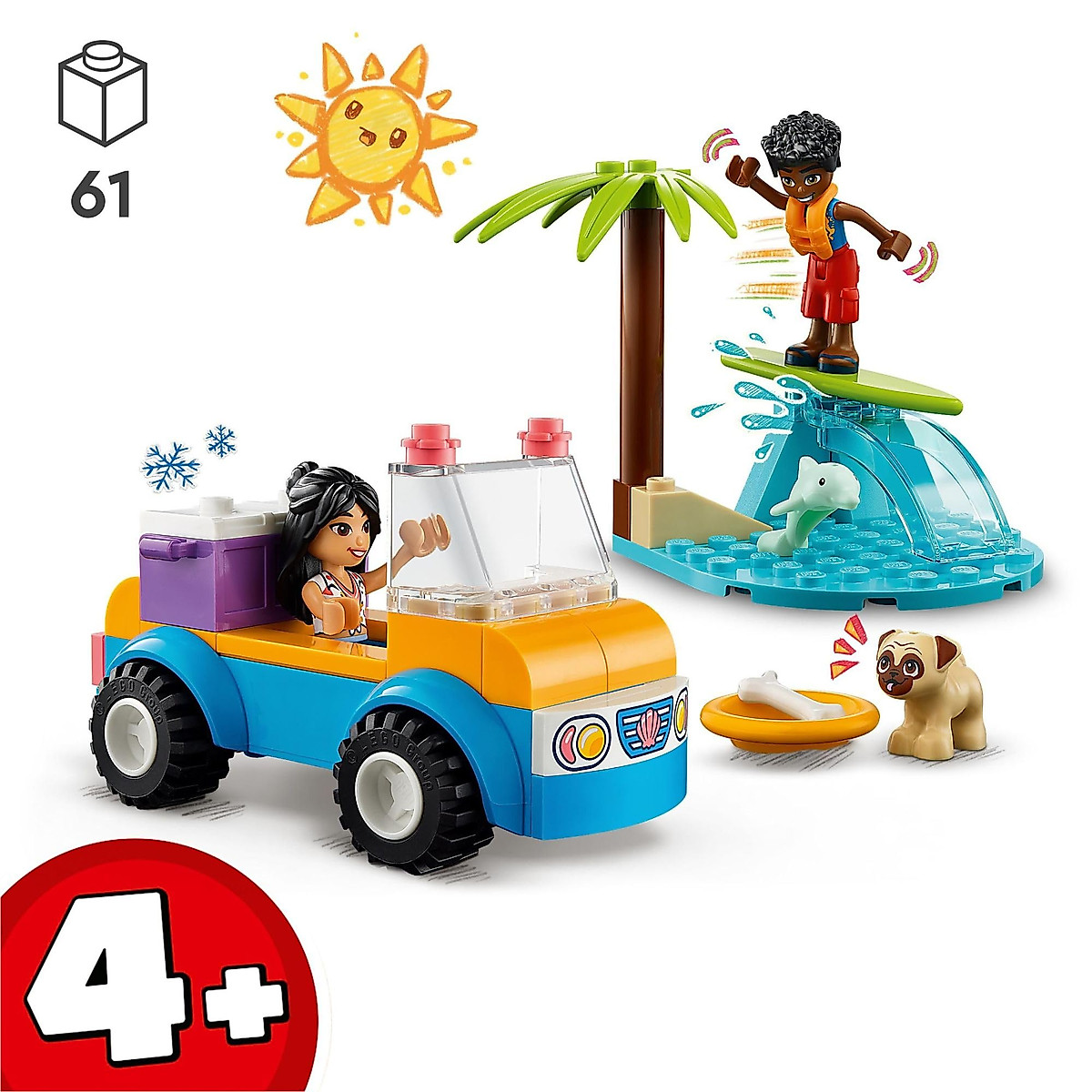 LEGO Friends Beach Buggy Fun 41725 Building Toy Set, Creative Fun for Toddlers Ages 4+, with 2 Mini-Dolls, Pet Dog and Dolphin figures, a Beach Buggy Toy Car and Accessories