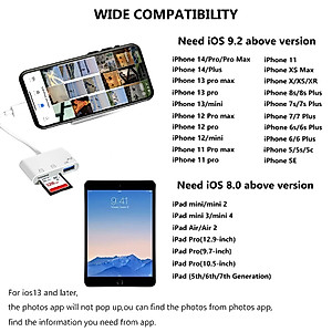SD Card Reader for iPhone Lightning to 3 in 1 USB Camera Adapter OTG Micro SD TF Memory Card Reader for iPad
